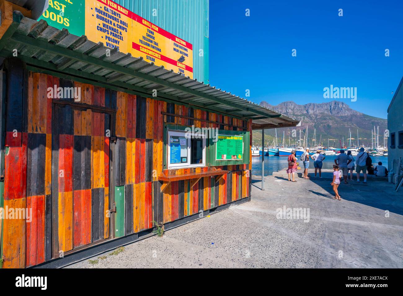 View of colourful buildings in Hout Bay Harbour, Hout Bay, Cape Town ...