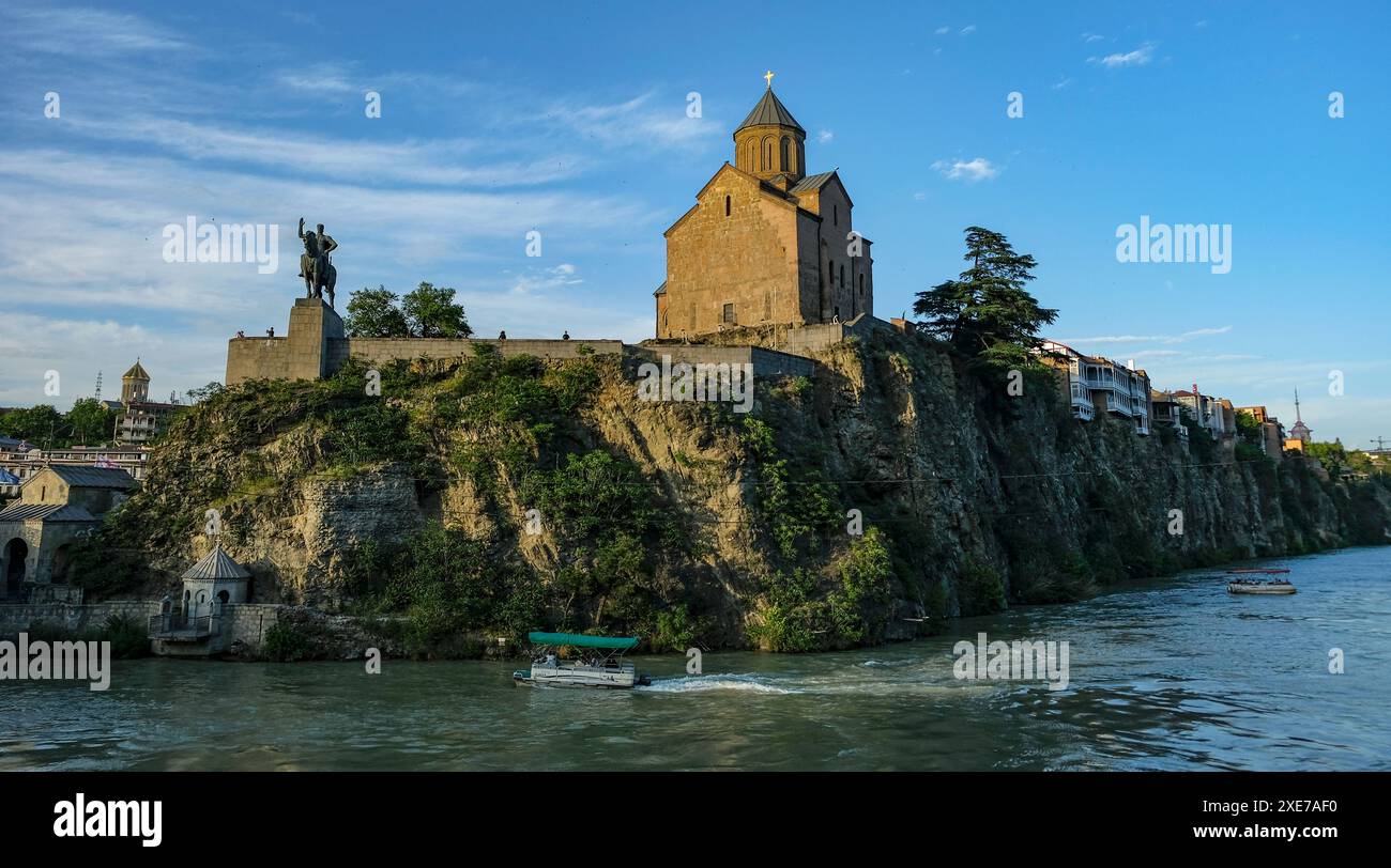 Tbilisi, Georgia - June 15, 2024: The Metekhi church of the Nativity of ...