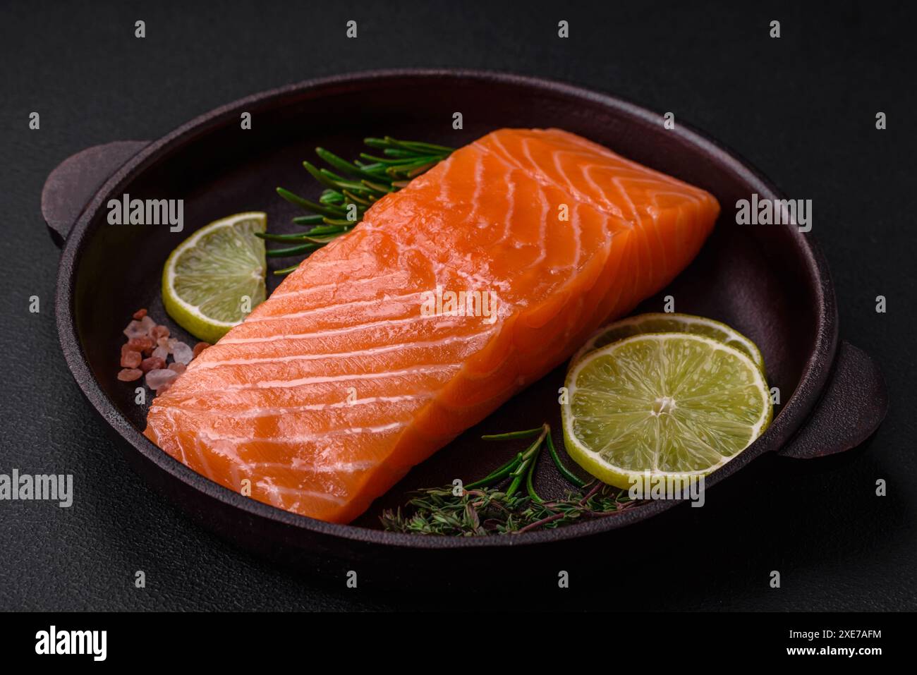 Fresh salmon red fish fillet with herbs hi-res stock photography and ...