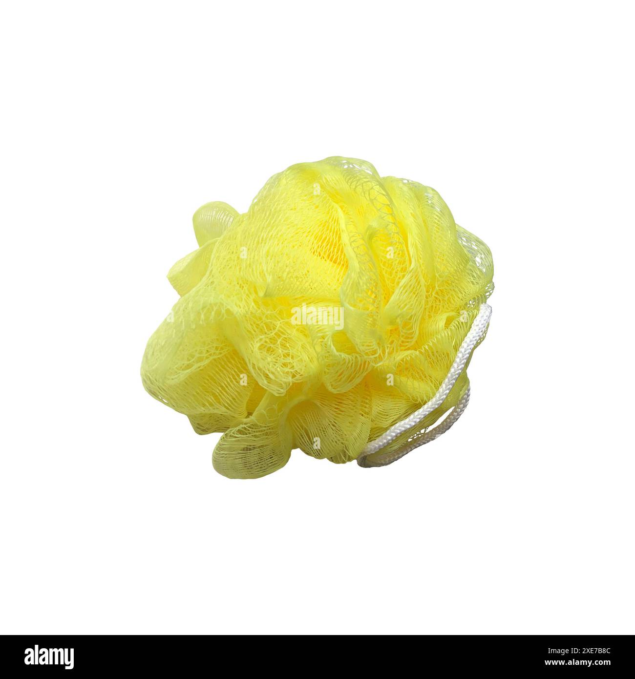 Soft bright yellow bath puff or sponge with rope, useful trendy bathing ...
