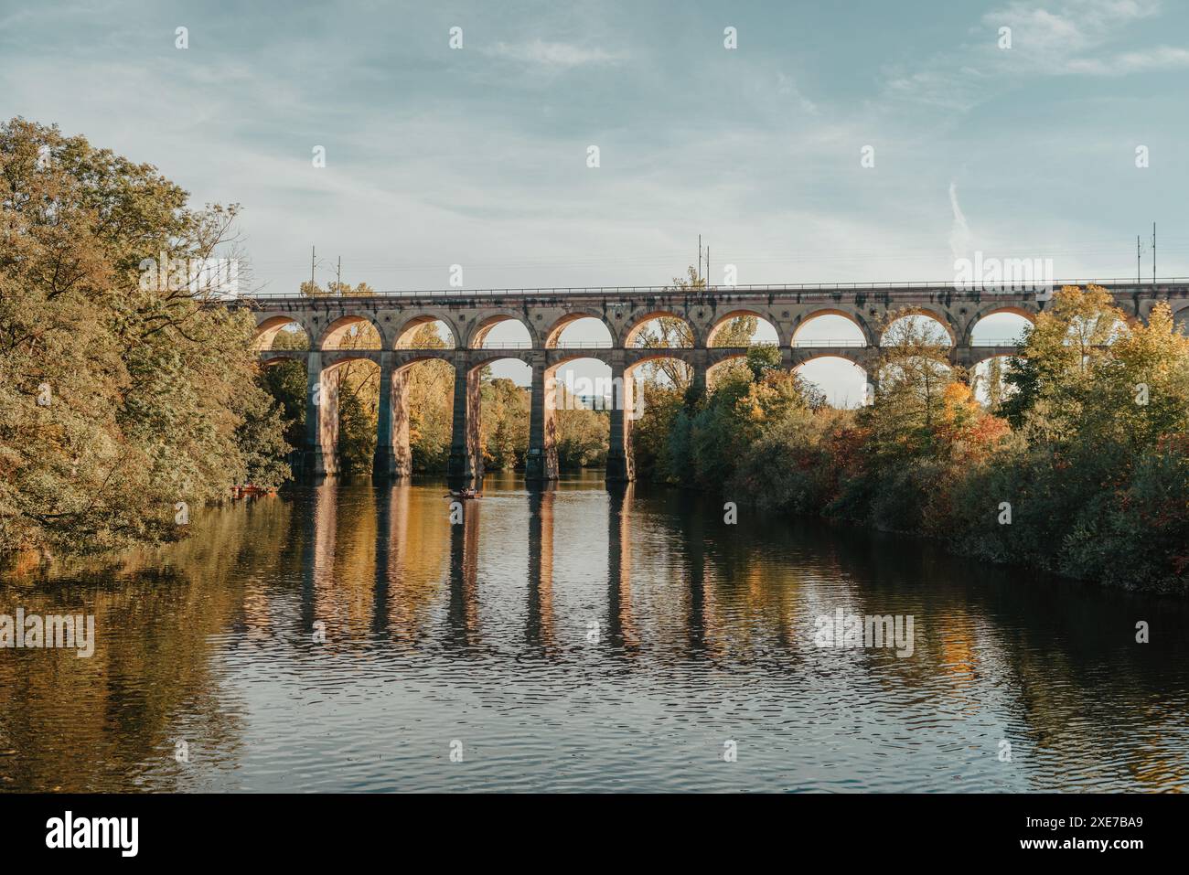 Railway Bridge with river in Bietigheim-Bissingen, Germany. Autumn ...