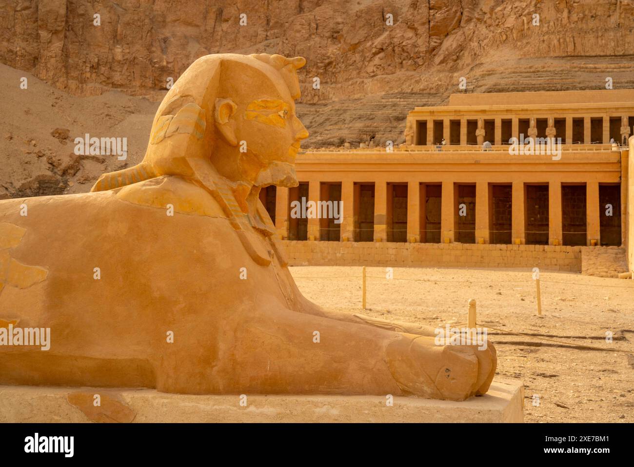 View of sphinx and Mortuary Temple of Hatshepsut, UNESCO World Heritage ...