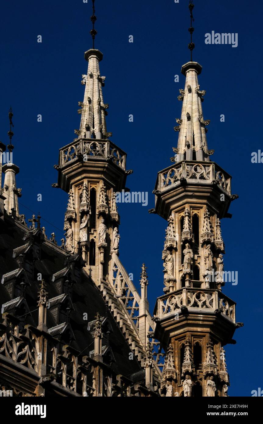 Octagonal turrets on gable of steeply-pitched roof of the Stadhuis or ...