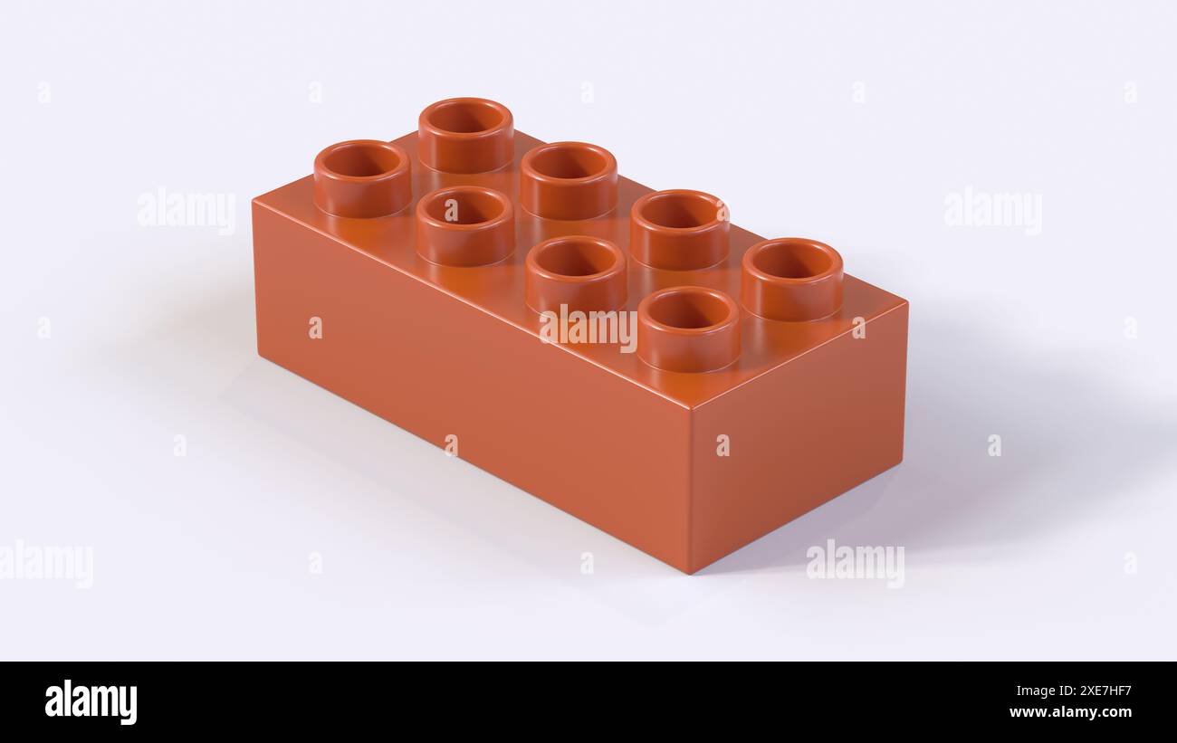 Burnt Orange Plastic Lego Block on a White Background. Children Toy ...