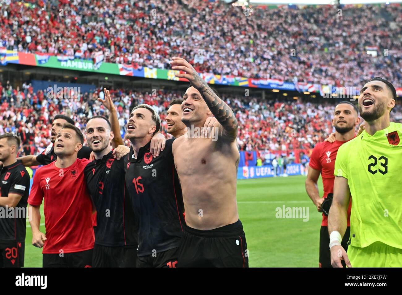 HAMBURG, GERMANY - JUNE 19: Taulant Seferi, Mario Mitaj, Amir Abrashi ...