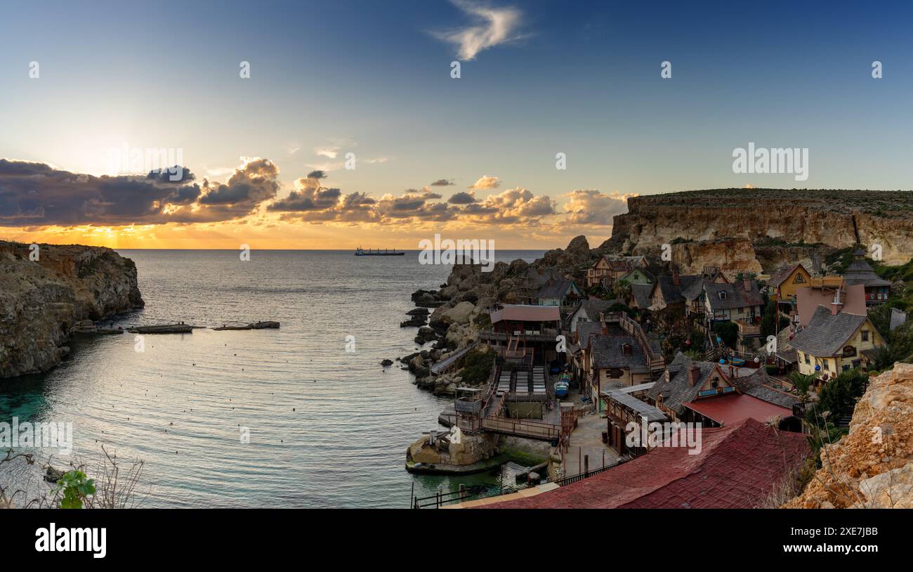View of Popeye Village in Anchor Bay on Malta Stock Photo - Alamy