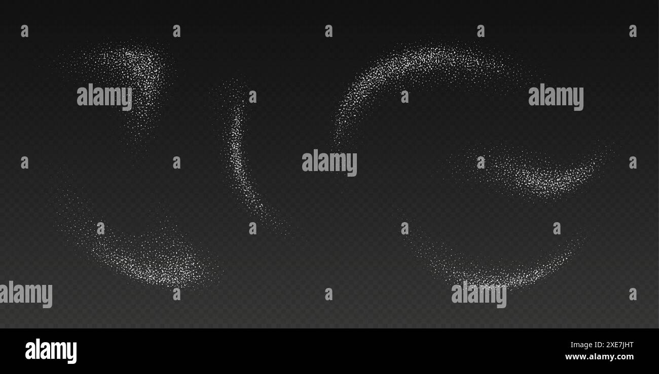 Sugar powder splash, flying salt, baking flour top view. White powder ...