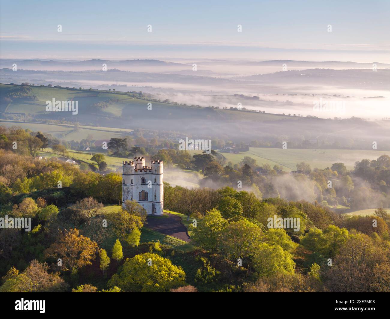 Haldon Belvedere (Lawrence Castle) on a misty morning in Devon, England ...
