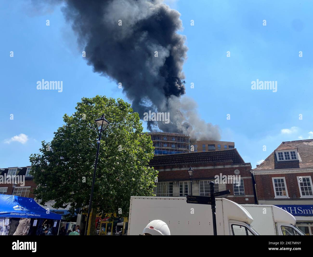 Staines, UK. 26th June. A fire has broken out in Staines central above ...