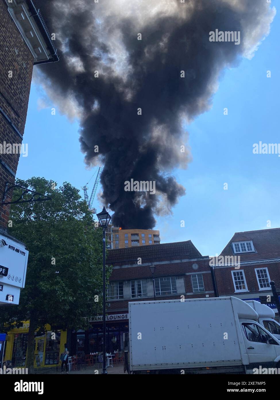 Staines, UK. 26th June. A fire has broken out in Staines central above ...
