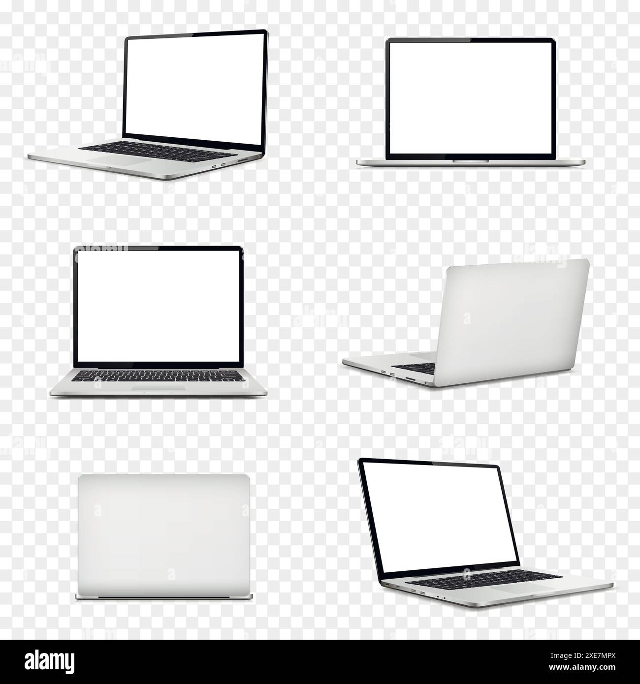 Laptop computer with white screen on transparent background. Vector ...