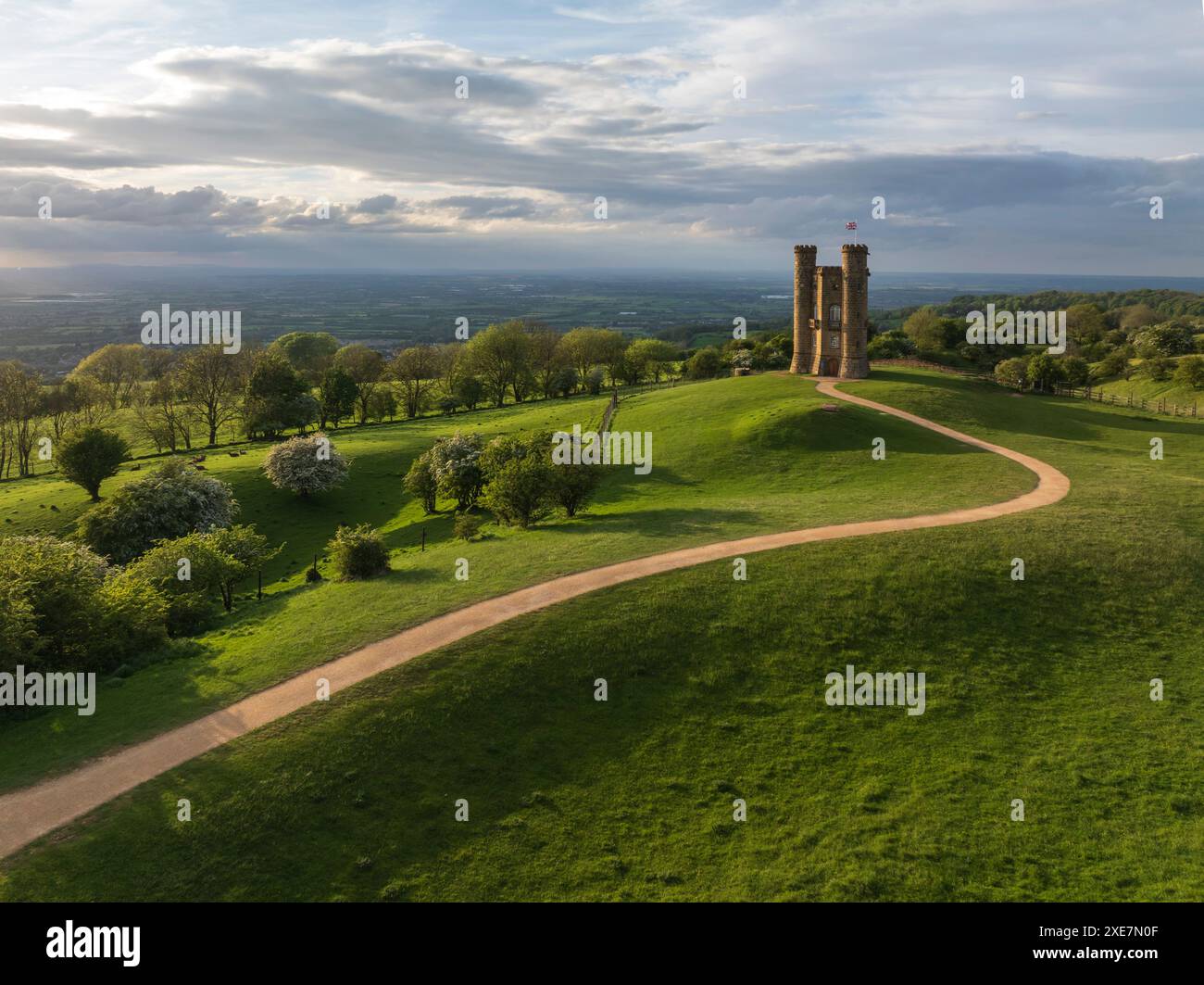Aerial view of Broadway Tower in the Cotswolds, Worcestershire, England ...