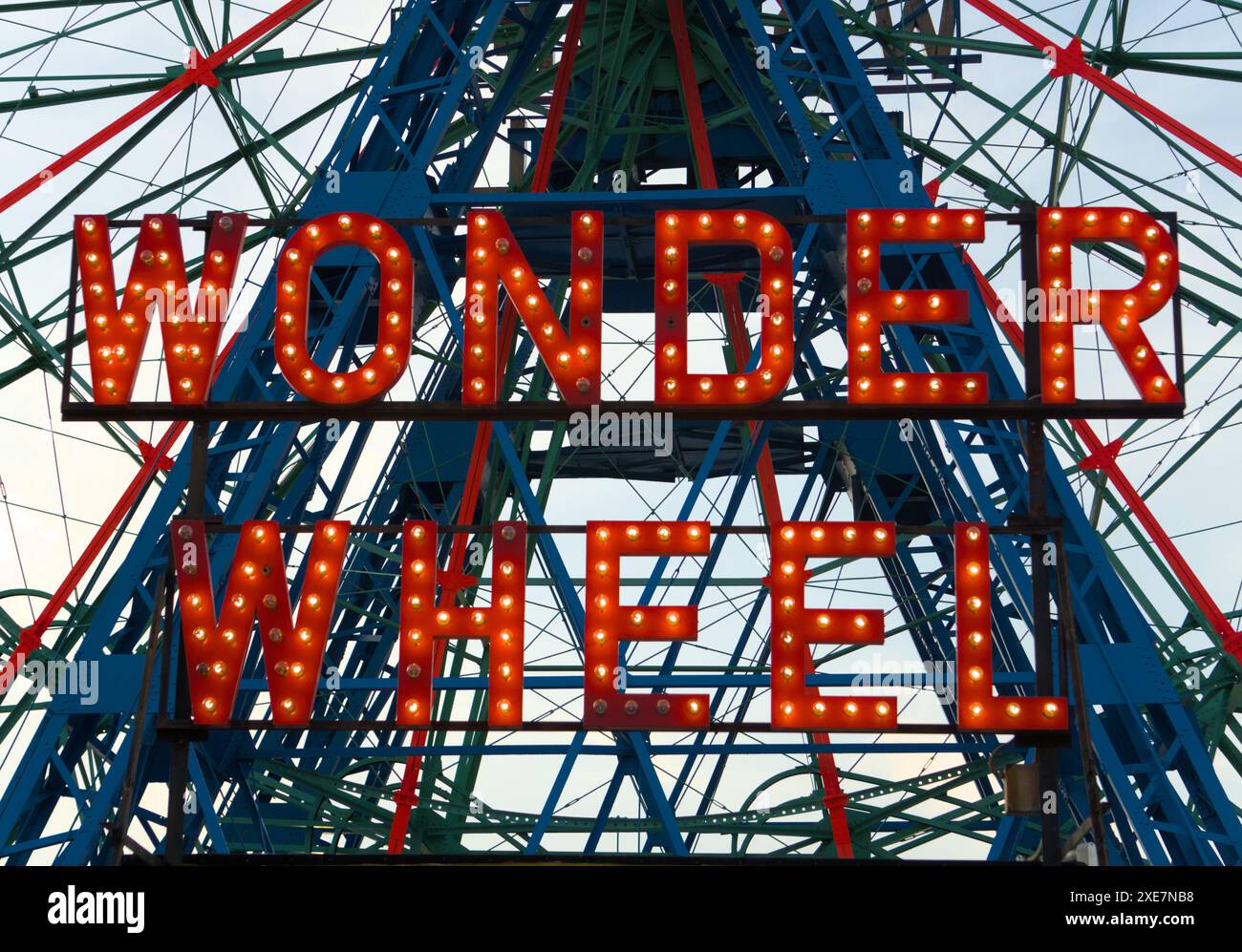 Wonder Wheel text in lights at the Wonder Wheel, Coney Island Stock ...