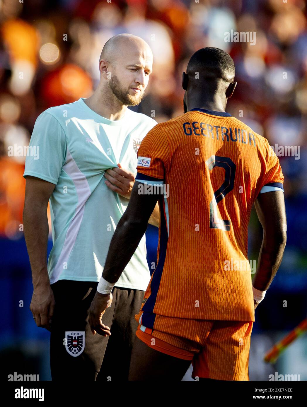 BERLIN - Gernot Trauner and Lutsharel Geertruida after the UEFA EURO ...