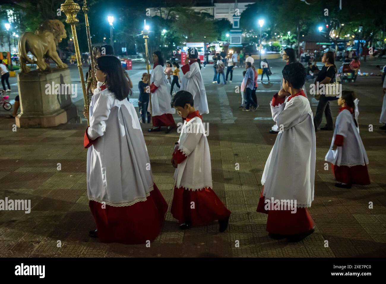 Pre-Easter procession during the Lent in front of Leon Cathedral, a ...