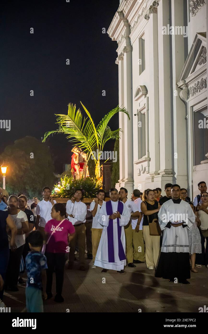 Pre-Easter procession during the Lent in front of Leon Cathedral, a ...