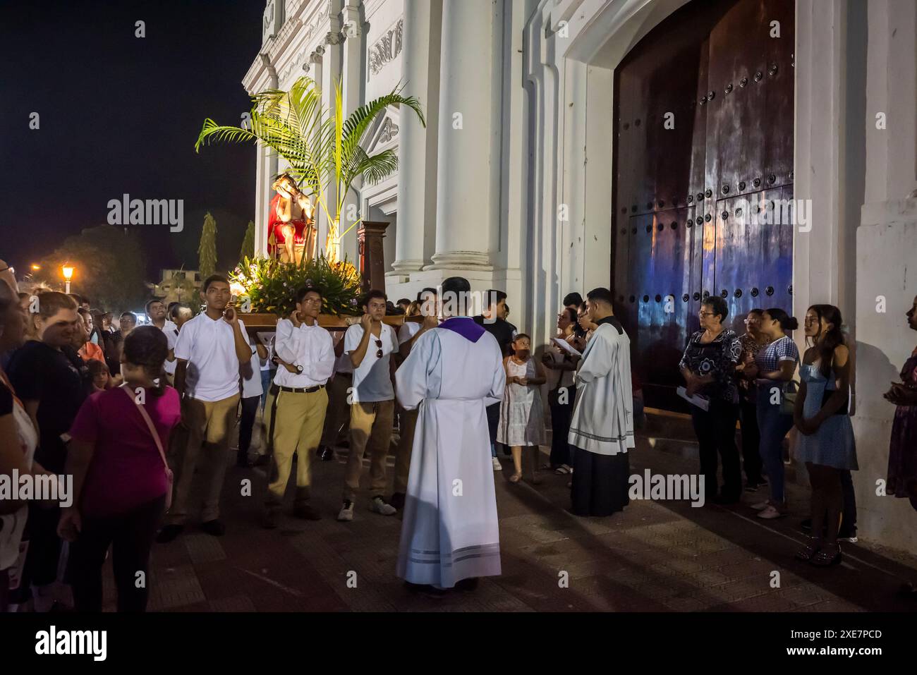Pre-Easter procession during the Lent in front of Leon Cathedral, a ...