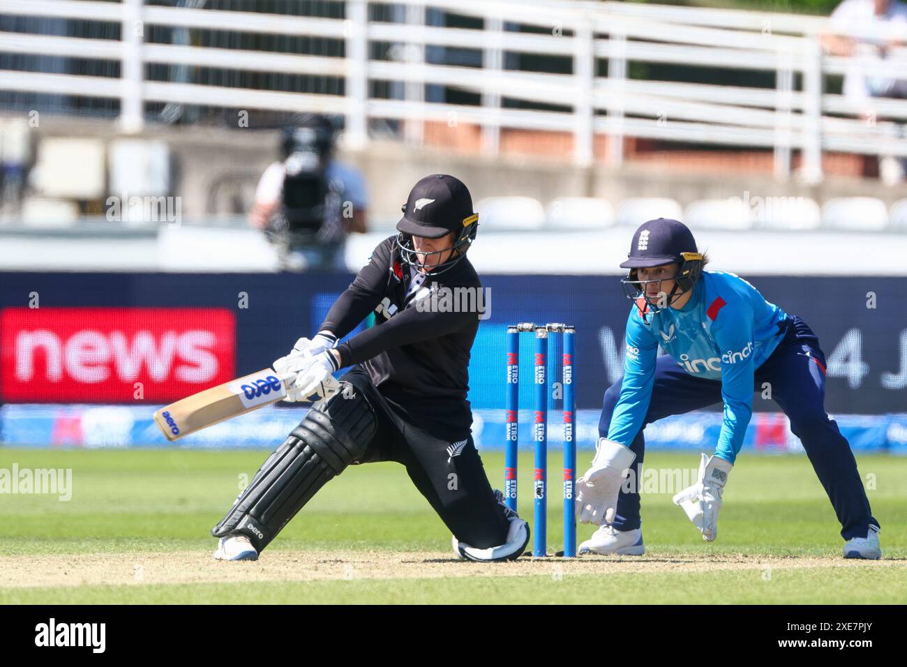 Chester Le Street, UK. 26th June, 2024. Brooke Halliday plays a sweep ...