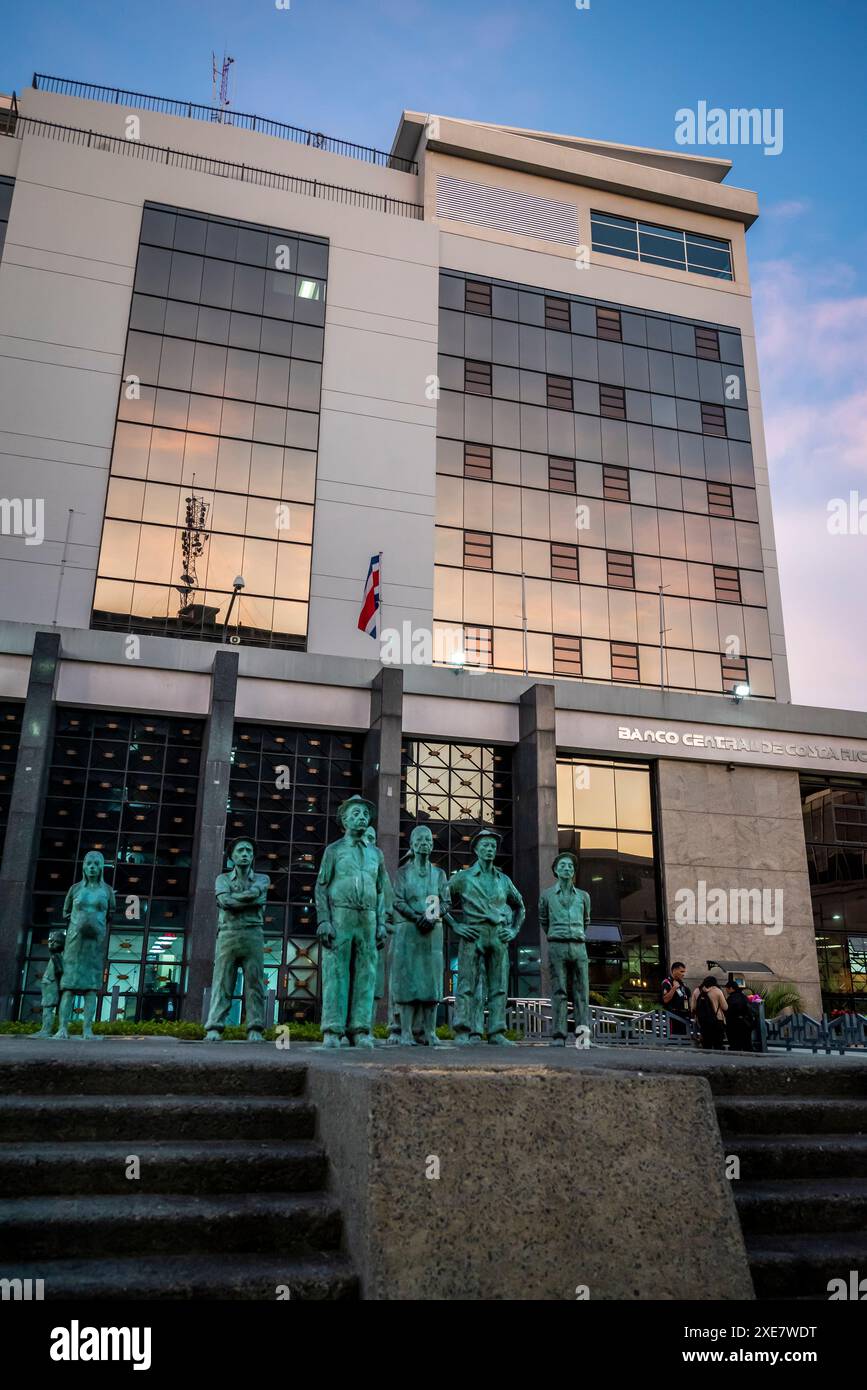 Statues in front of the Central Bank of Costa Rica representing ...