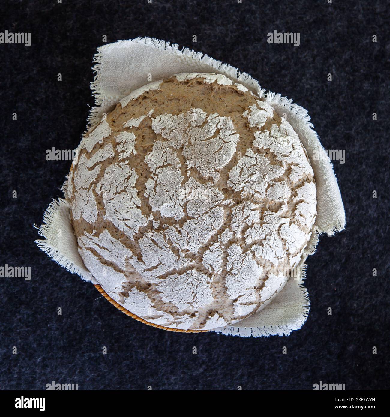 Bread in the basket. 50 percent Rye, 50% Wheat. Round peasant bread ...