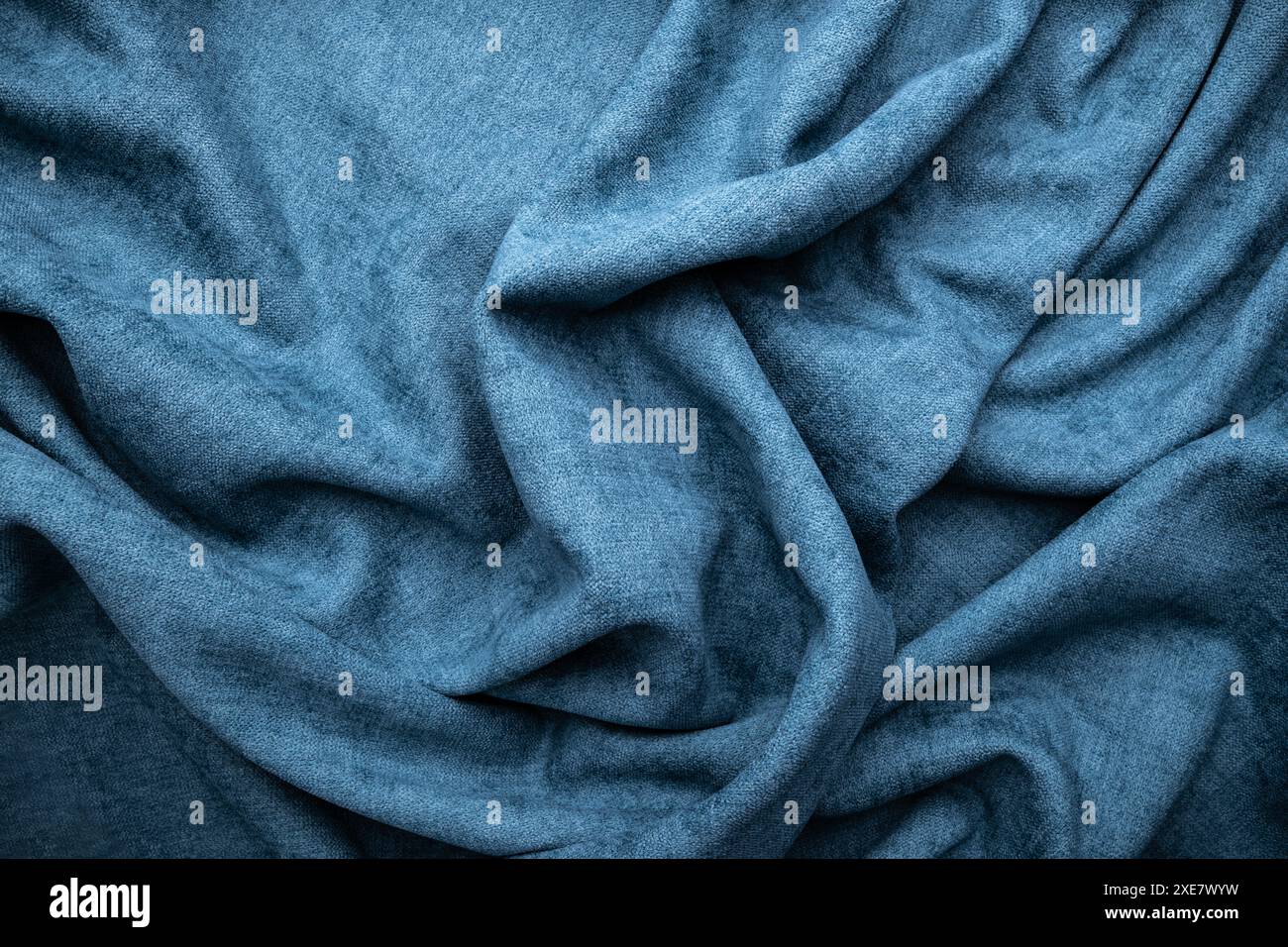 blue insulating curtain, heavy textile, crumpled texture for house ...