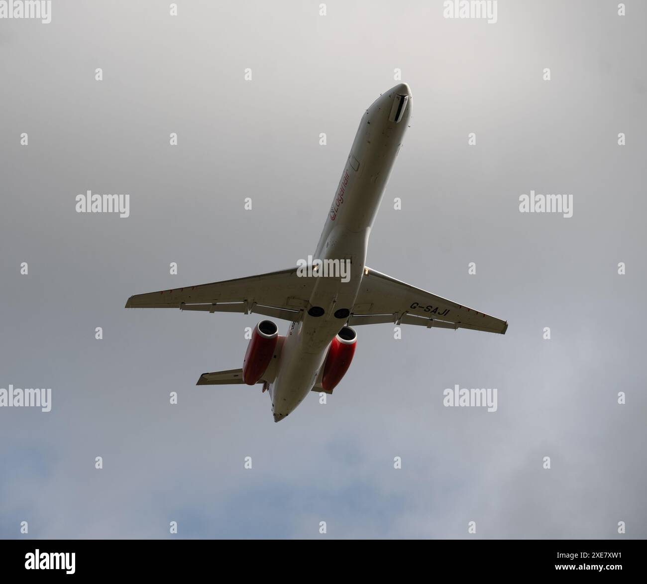 Loganair Embraer ERJ-145EP taking off at Birmingham Airport, UK (G-SAJI ...