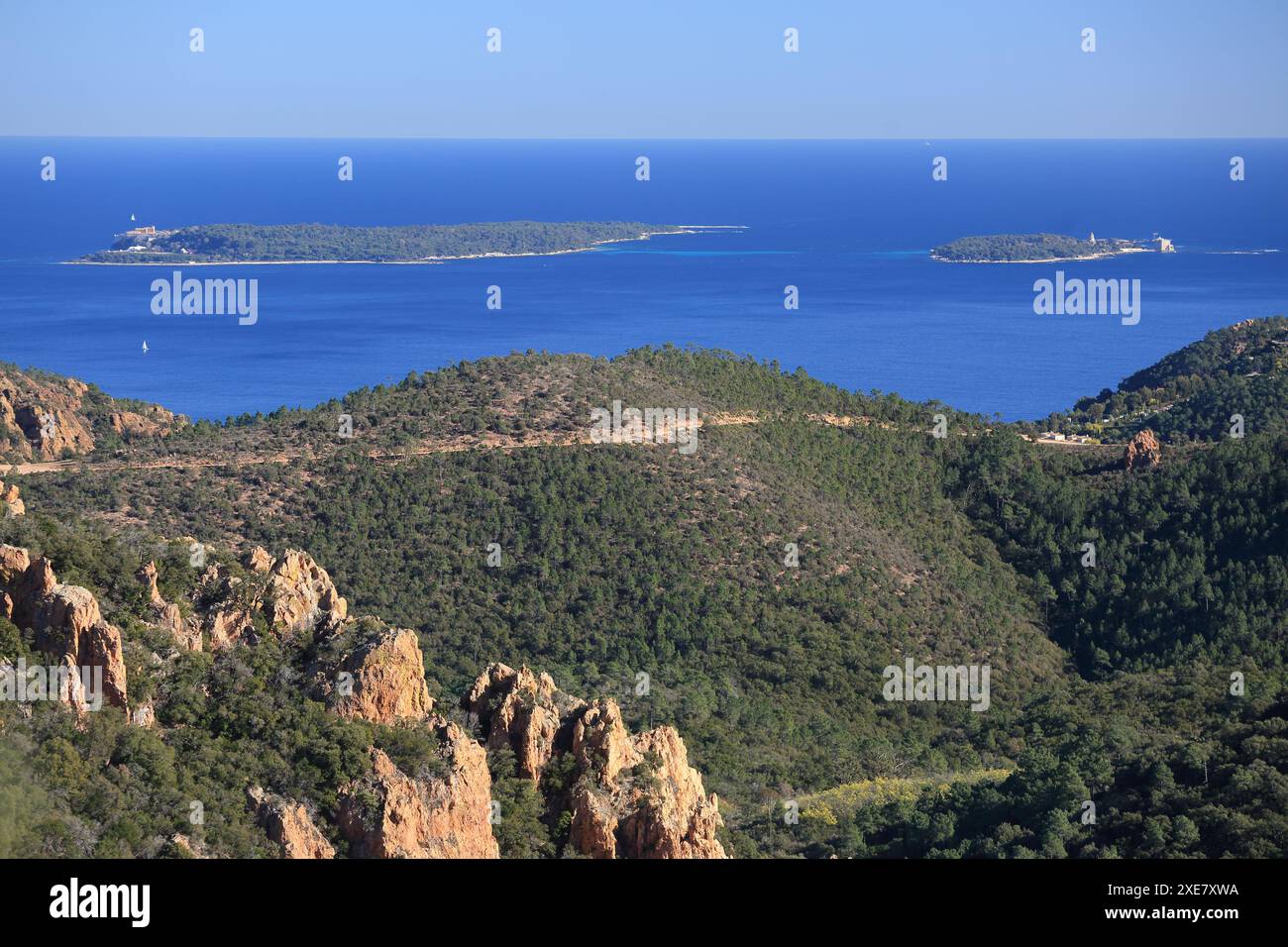 Top view above the French Riviera from the Mont Saint Martin with the ...