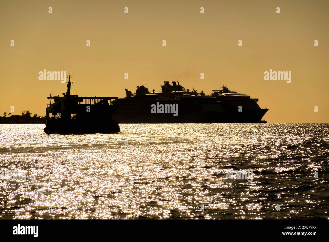 Caribbean Twilight Sail: Graceful Silhouette of a Cruise Ship Gliding ...