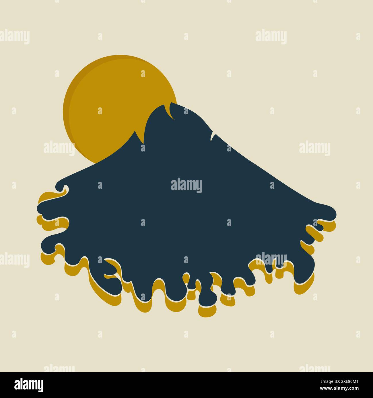 Japanese sunrise landscape postcard illustration. Morning mountains 2d ...