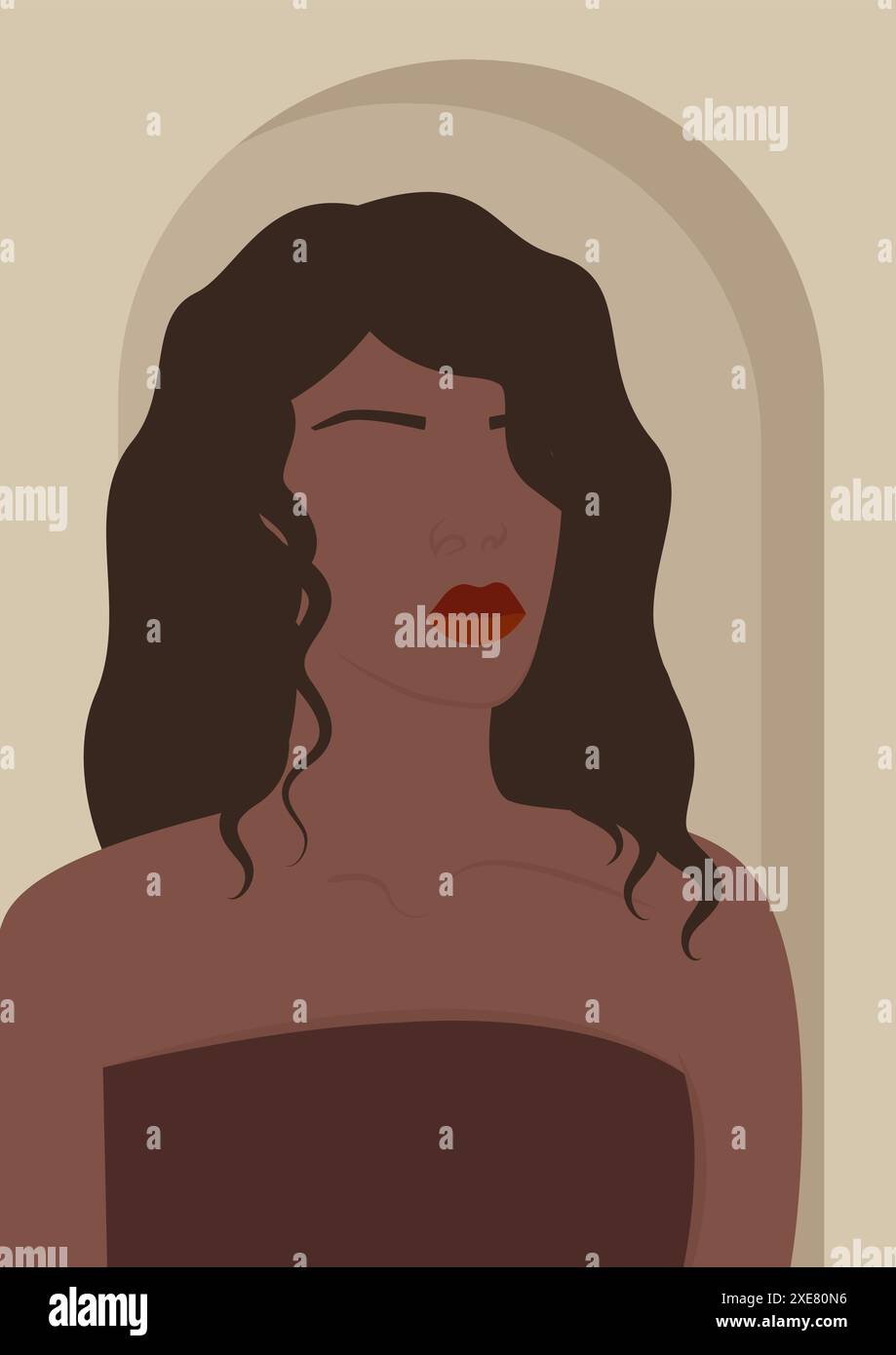 Aesthetic portrait of black beautiful woman illustration. Contemporary ...