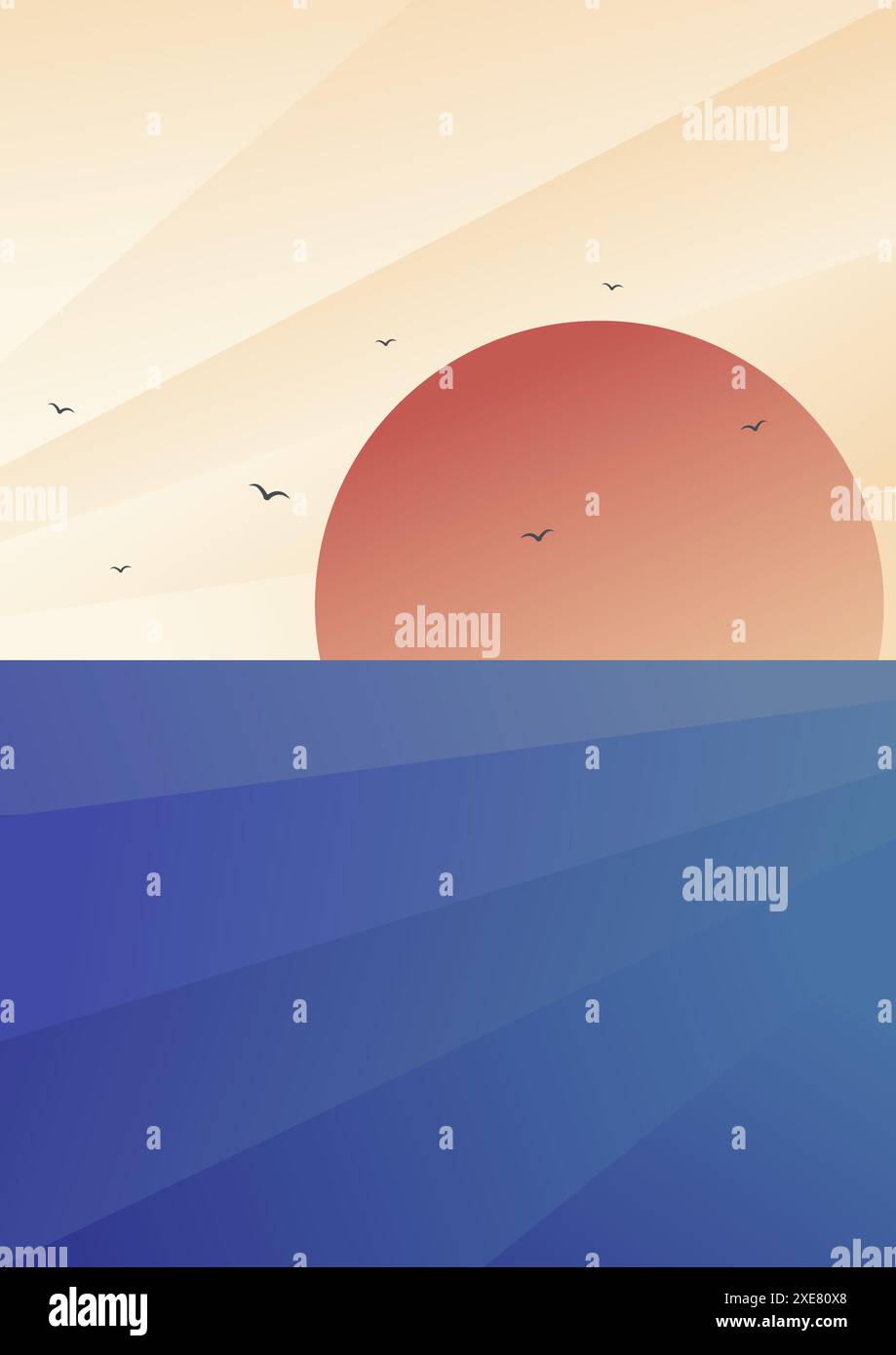 Gradient summer sea background illustration poster. Beautiful sunrise ...