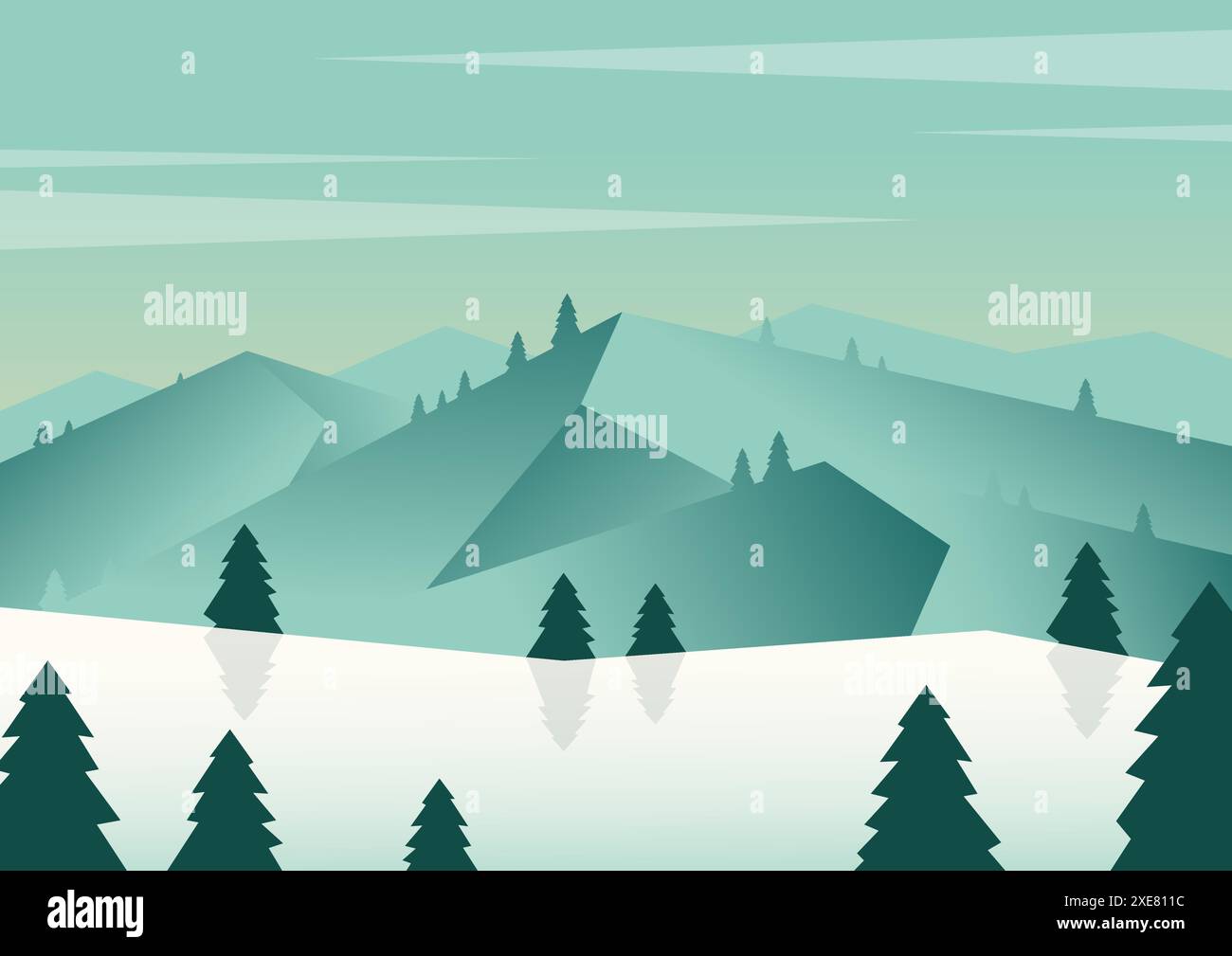 Aesthetic winter mountains landscape. Morning gradient panorama with ...