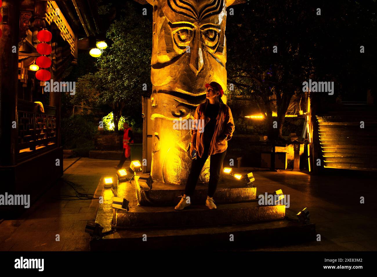 Thai women traveler travel visit and posing portrait with totem pole in ...