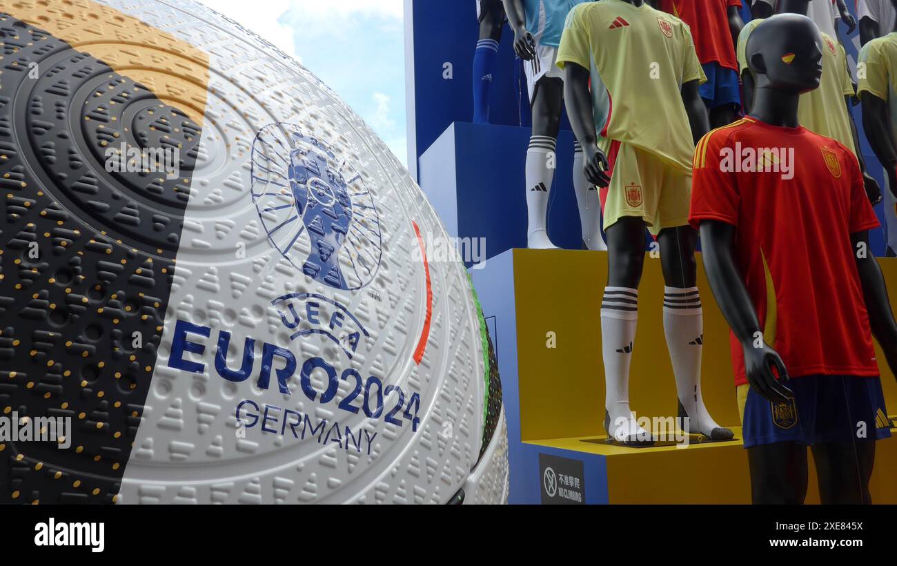 A photograph shows the giant football printed with UEFA EURO 2024™ logo ...