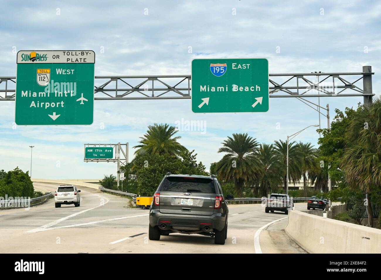 Miami, Florida, USA - 5 December 2023: Directional signs on a highway ...