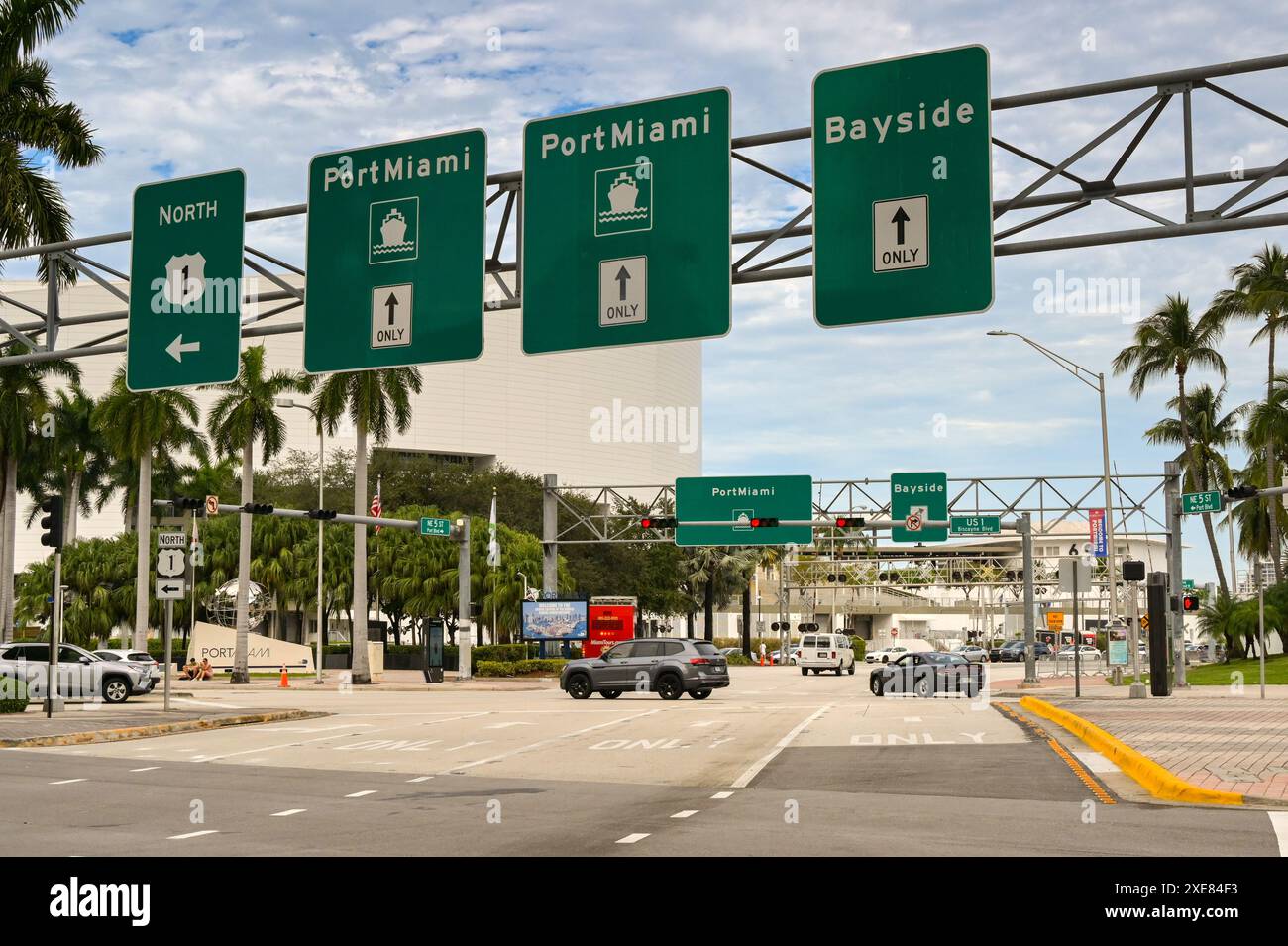 Miami, Florida, USA - 5 December 2023: Directional signs on a highway ...