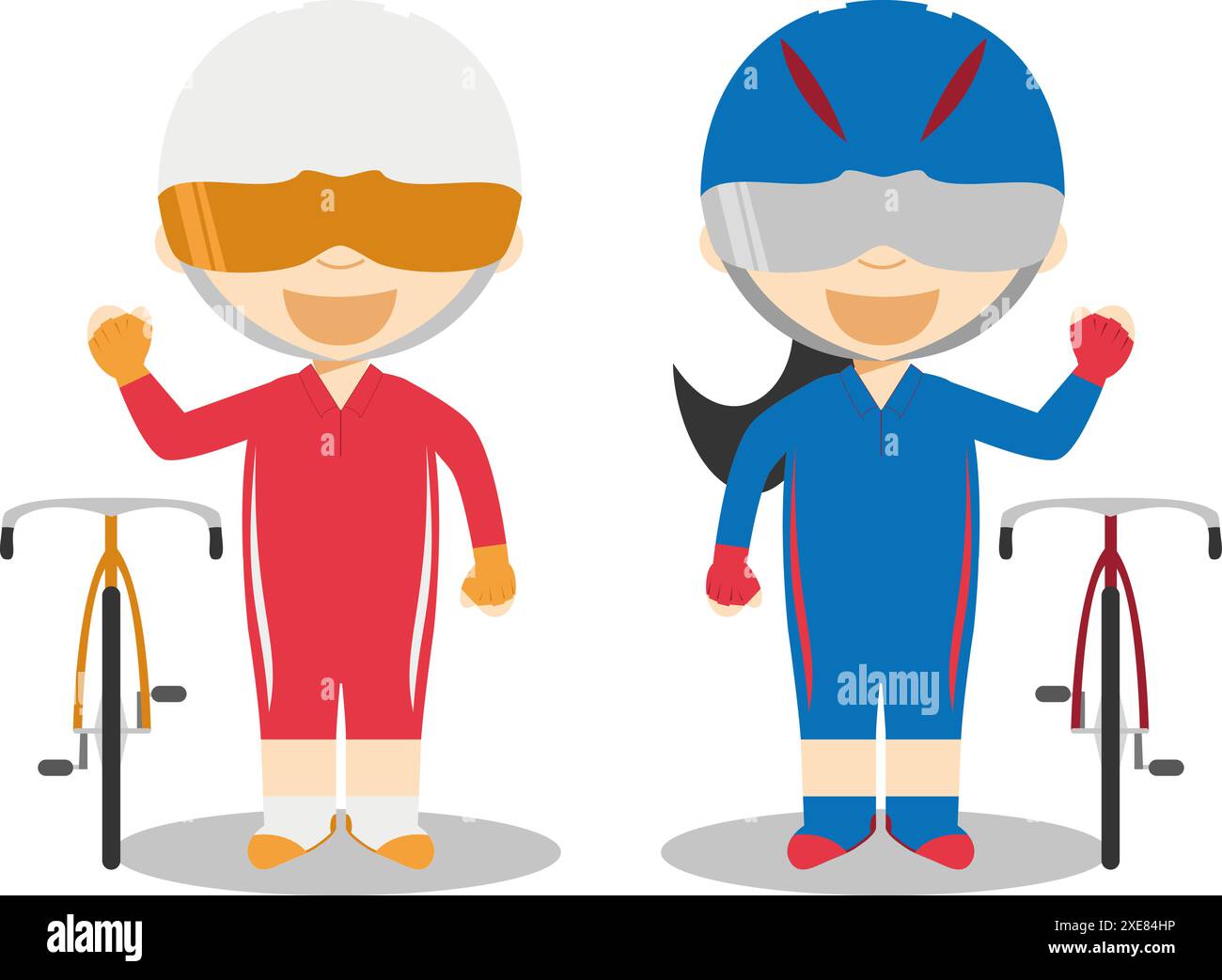 Sports Vector Illustrations Cycling Track Male And Female Cartoon Characters Stock Vector Image