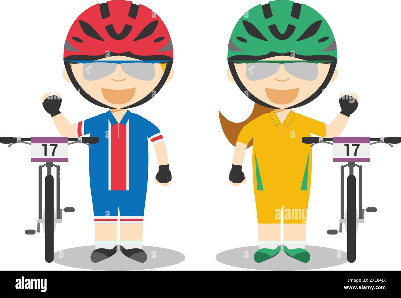 Sports vector illustrations: Cycling MTB male and female cartoon ...