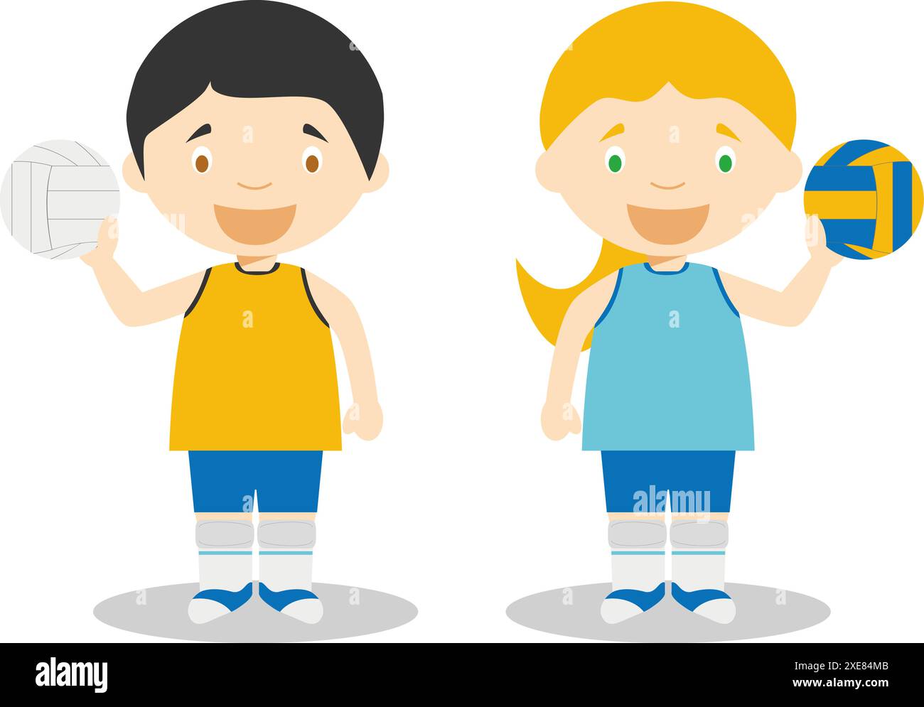 Sports vector illustrations: Volleyball male and female cartoon ...