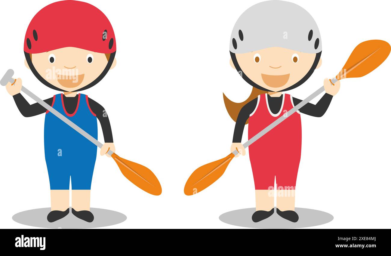 Sports vector illustrations: Canoe Slalom male and female cartoon ...