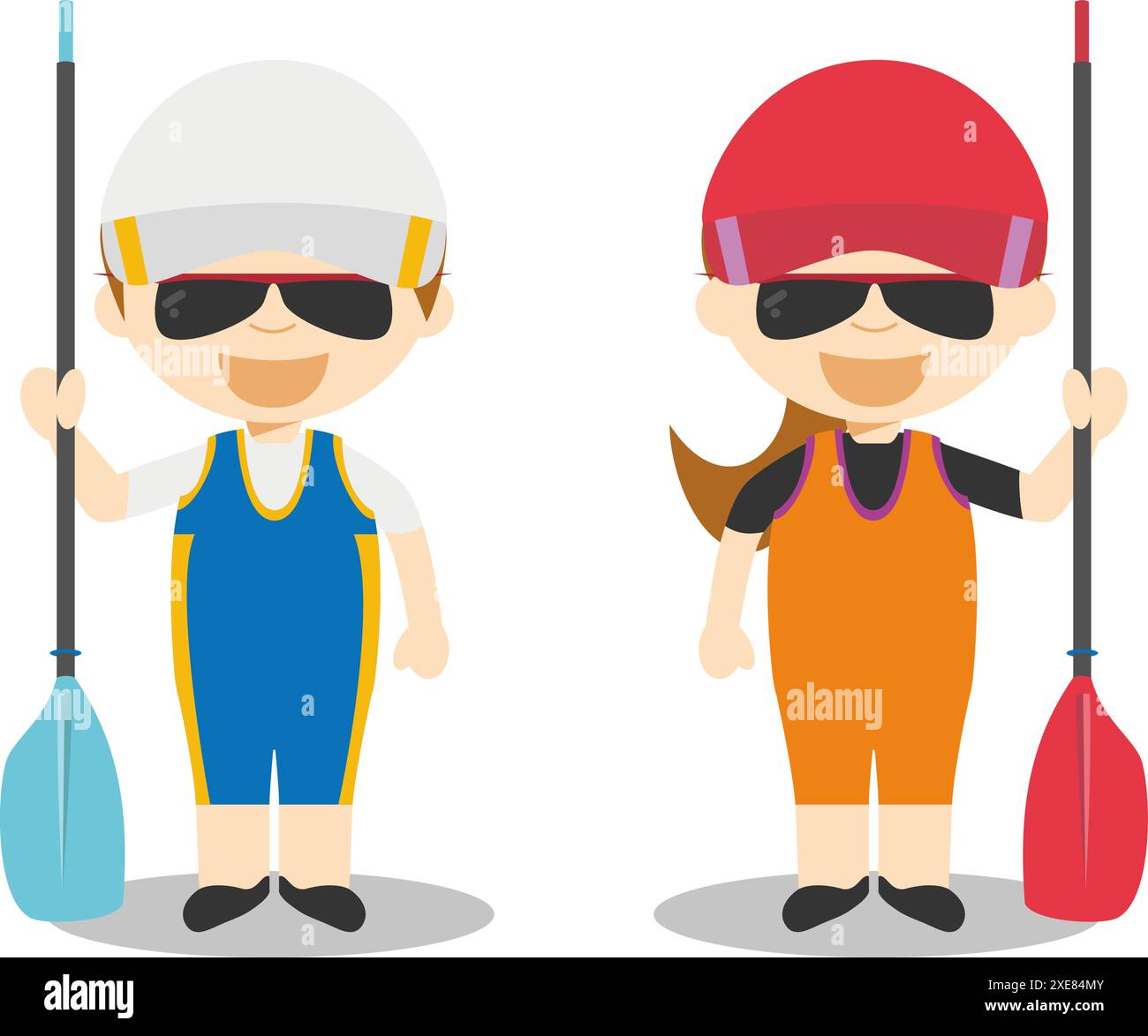 Sports vector illustrations: Rowing male and female cartoon characters ...