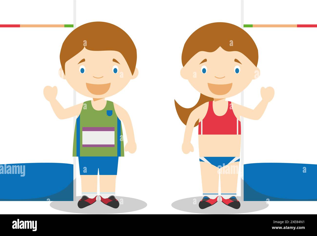 Sports vector illustrations: High Jump male and female cartoon ...