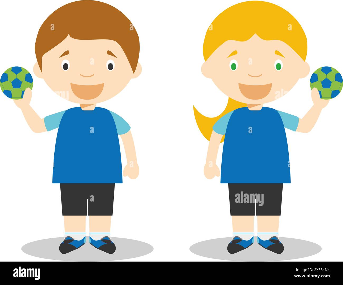 Sports vector illustrations: Handball male and female cartoon ...