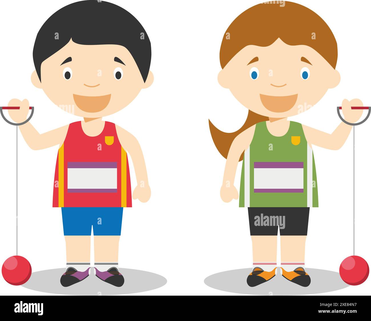 Sports vector illustrations: Hammer Throw male and female cartoon ...