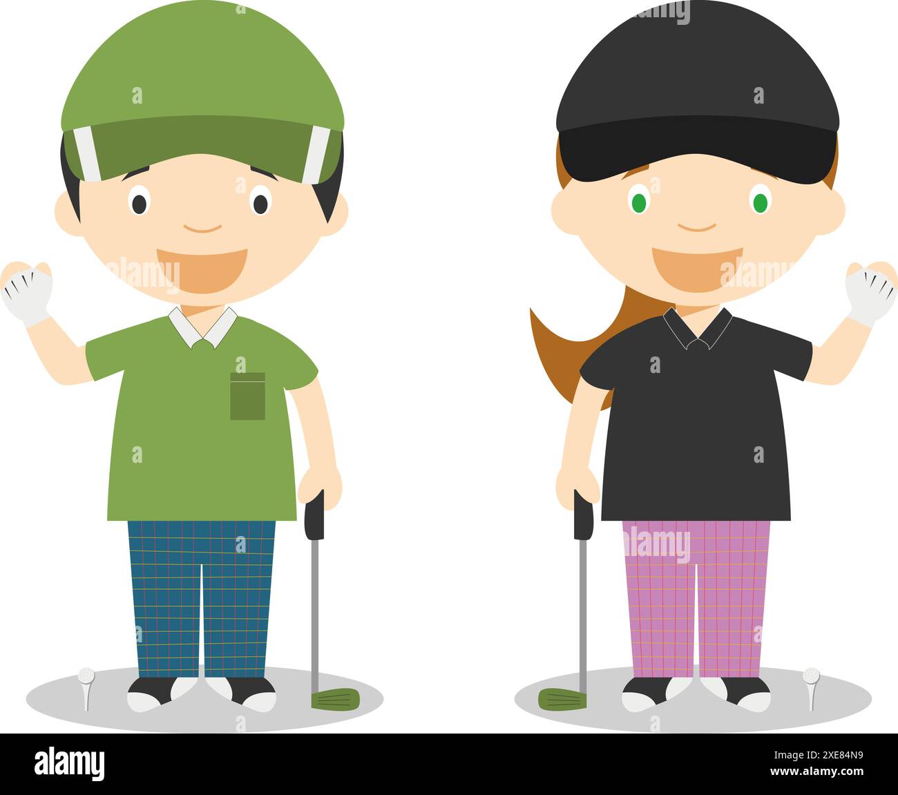 Sports vector illustrations: Golf male and female cartoon characters ...