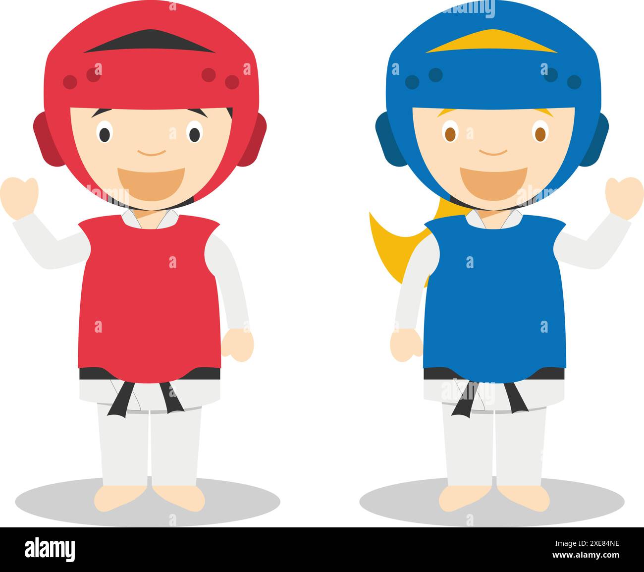 Sports vector illustrations: Taekwondo male and female cartoon ...