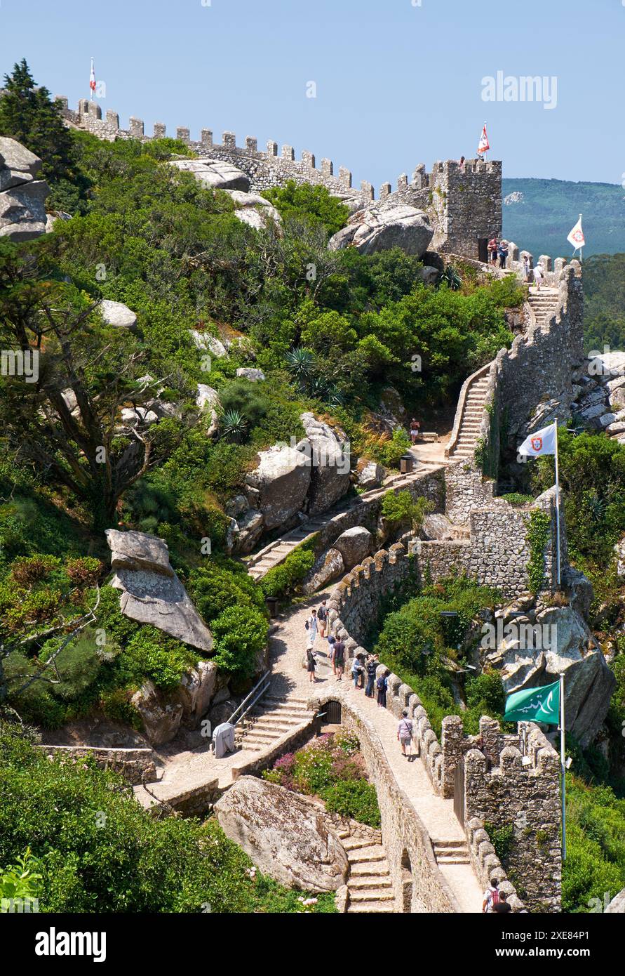 The long curtain walls of Moorish Castle. Sintra. Portugal Stock Photo ...