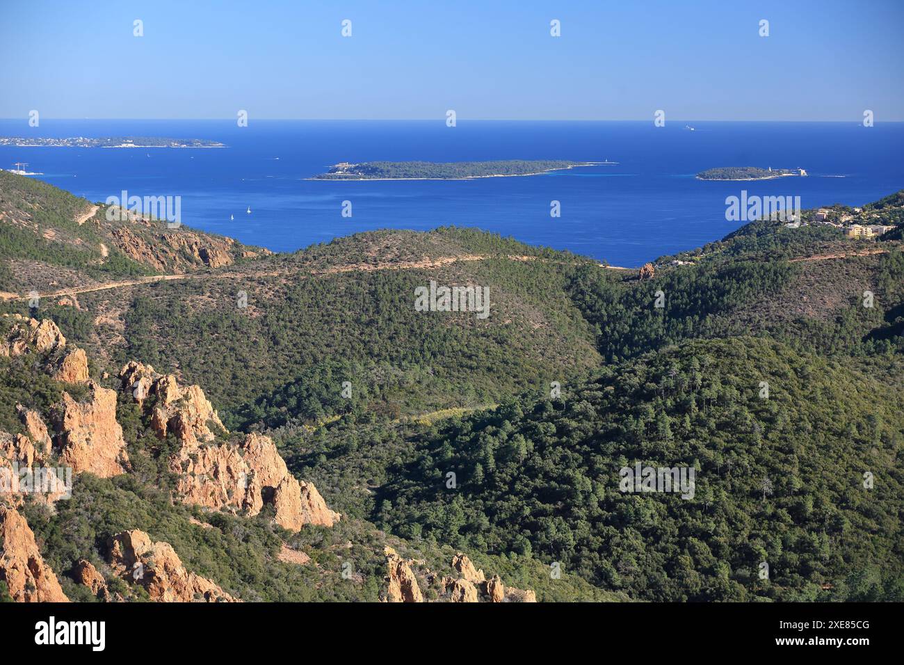 Top view above the French Riviera from the Mont Saint Martin with the ...