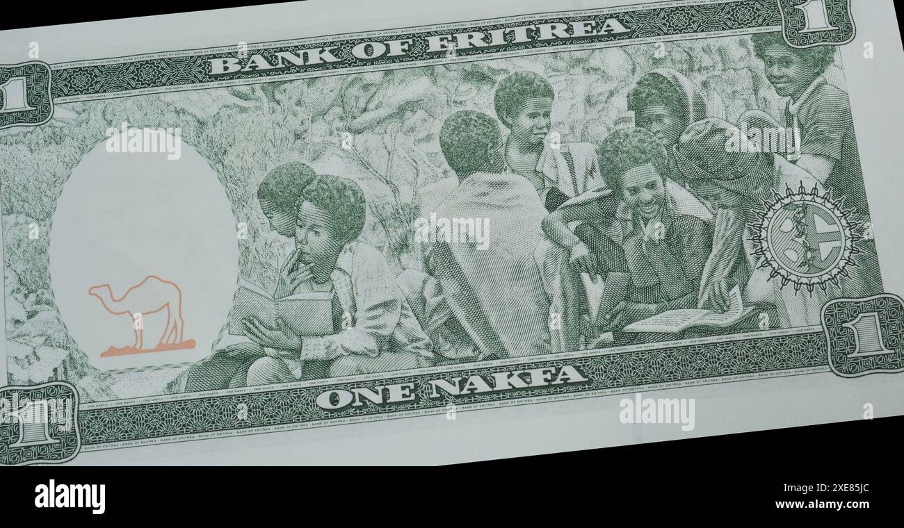 One Nakfa banknote printed by Eritrea, that shows Children in bush ...
