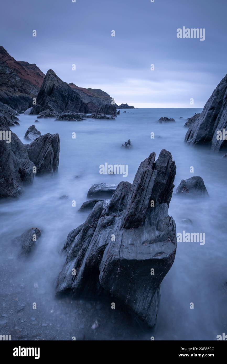 Rocky cove on the North Devon coast, England. Winter (January) 2019 ...